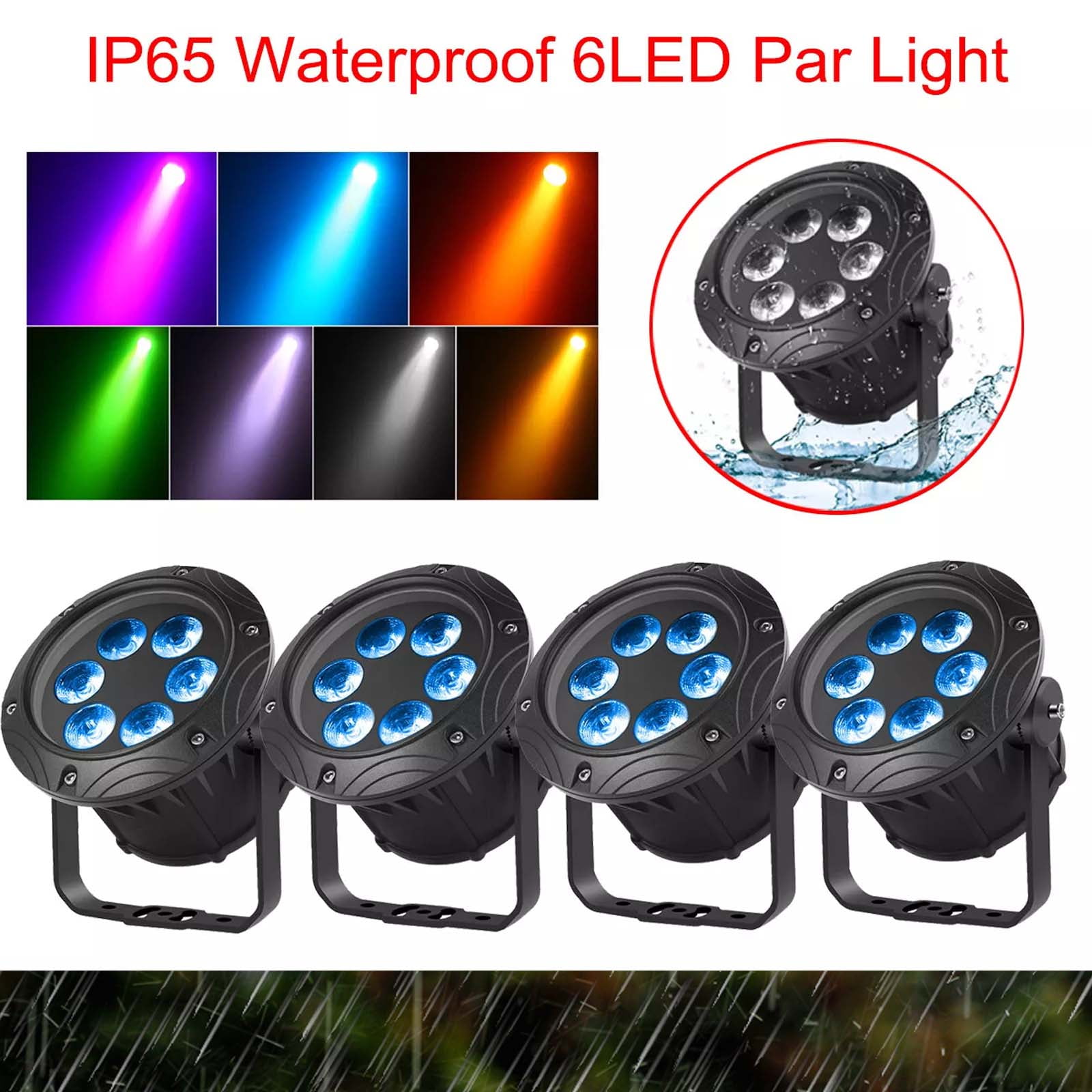 4Pack 6 LED Par Lights Stage Lights, IP65 Waterproof DMX RGBW Outdoor Concert Show Disco DJ ...