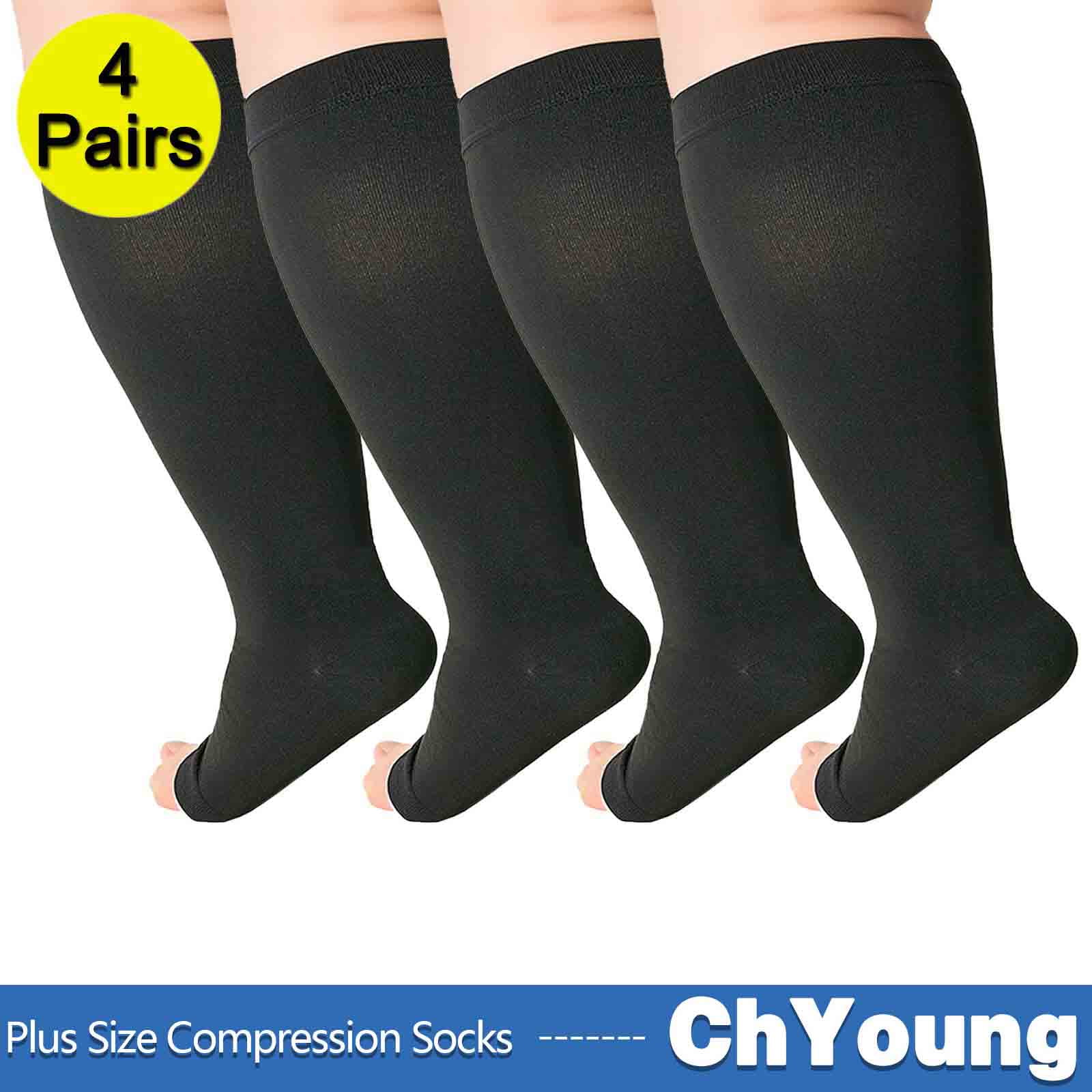 4Pack 6XL 14# Open Toe Compression Socks for Men and Women Stockings 20 ...