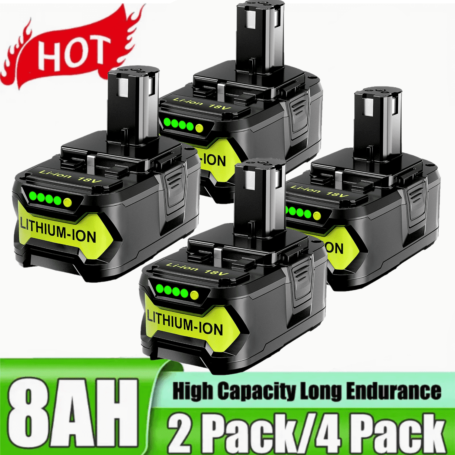 4Pack 8.0Ah 18 Volt Replacement for Ryobi 18V Battery ONE+ Plus Li-ion ...
