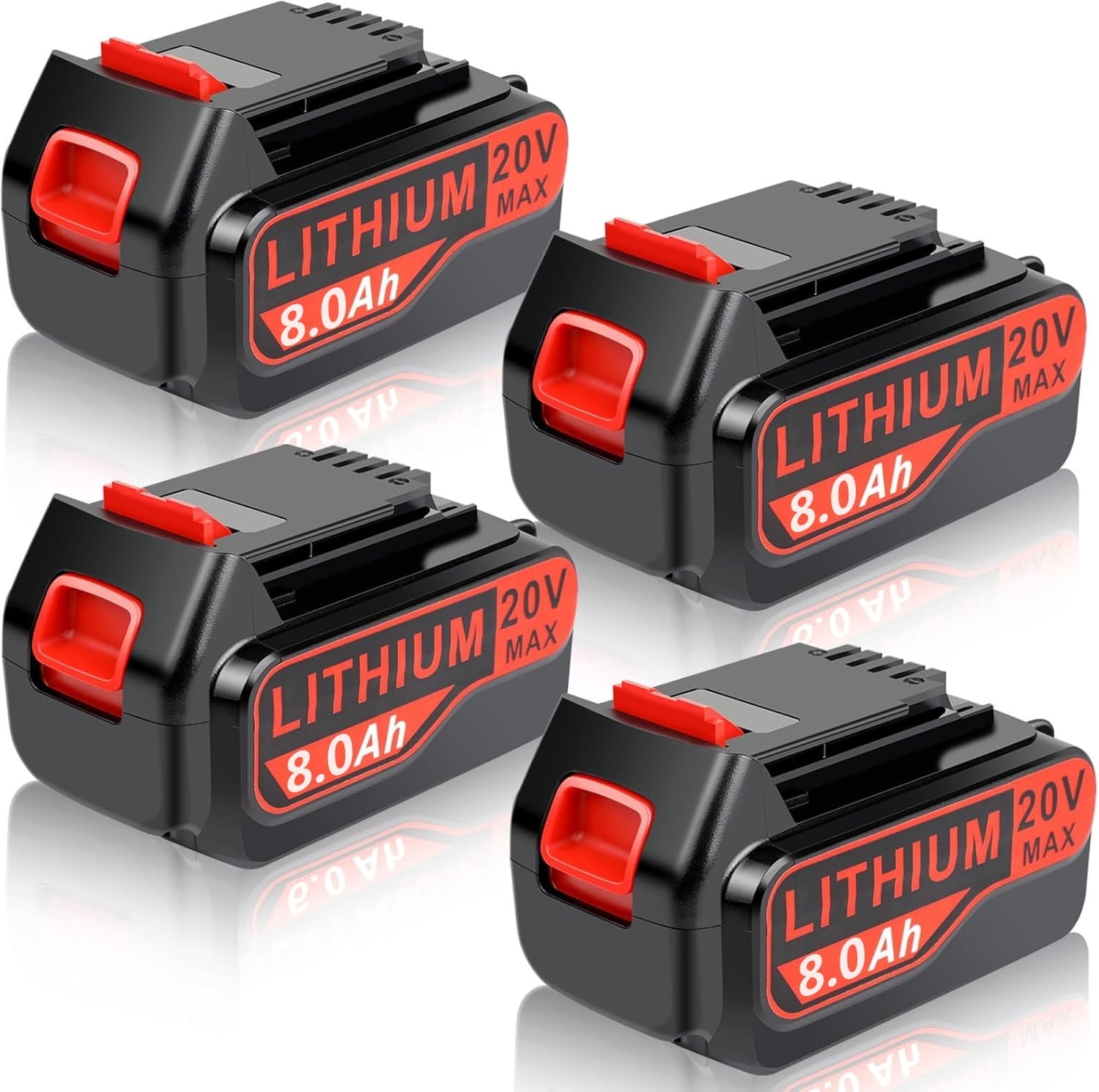 4Pack 8.0Ah 20V Battery Replacement for Black+Decker 20V Tools LB20 ...