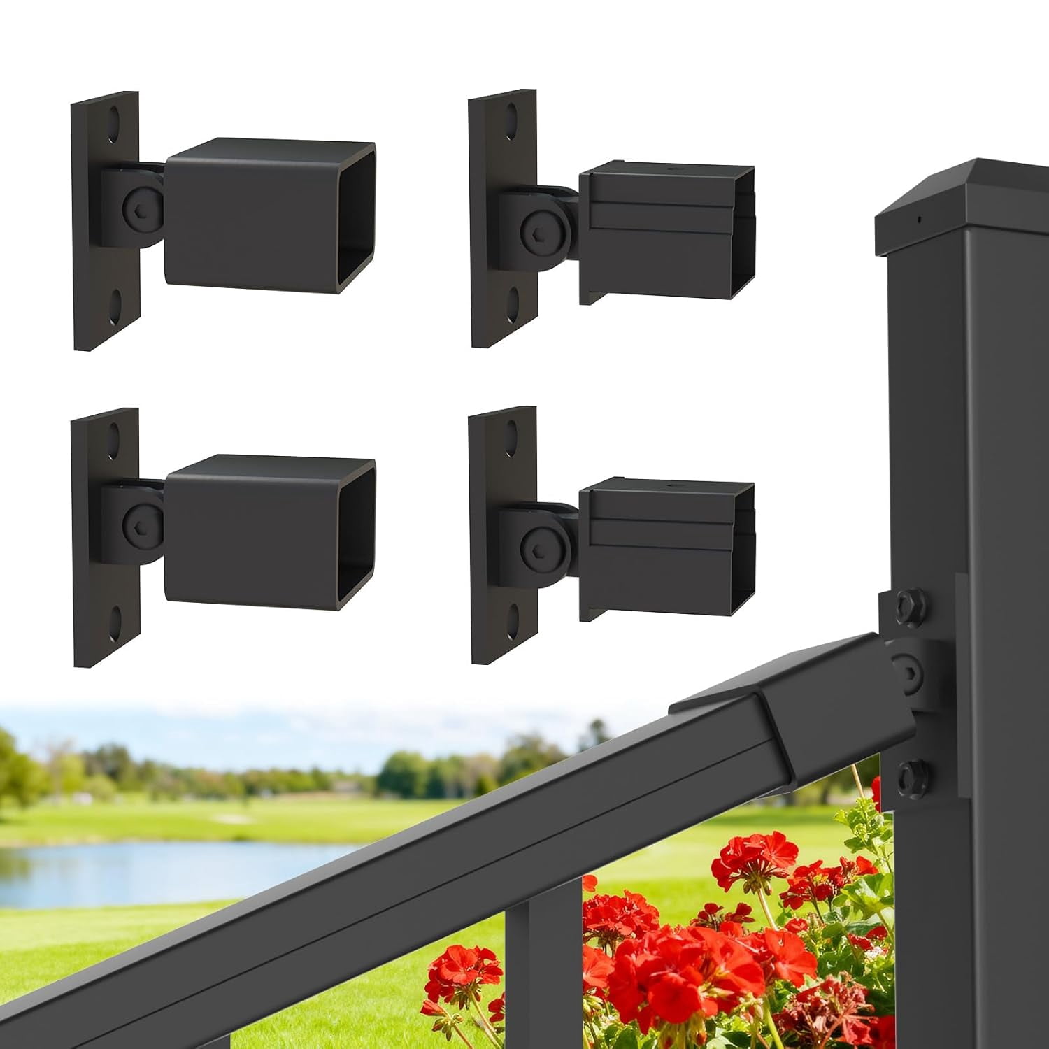 4Pack Aluminum Deck Railing Bracket Connector, Adjustable Bracket for ...