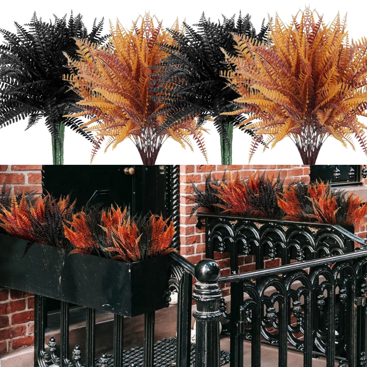 4Pack Artificial Black&Fall Boston Ferns Autumn Faux UV Resistant ...