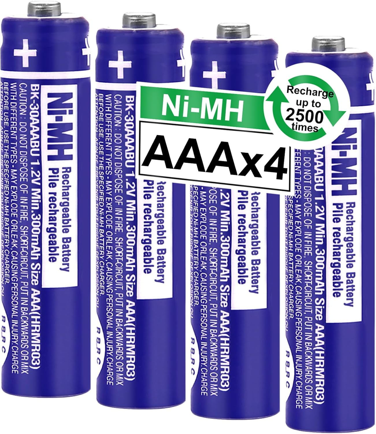 4Pack BK-30AAABU Ni-MH AAA Rechargeable Batteries 300mah AAA Ni-MH ...