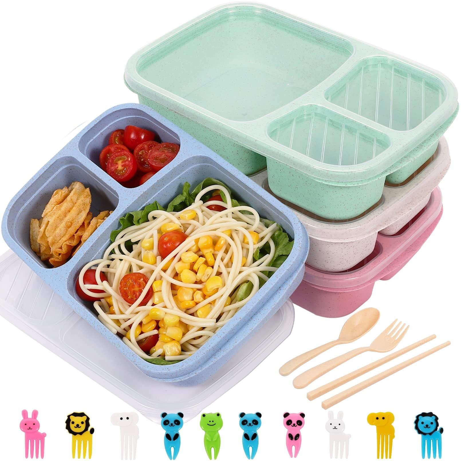 A 4Pack Bento Lunch Box,3 Compartments Meal Prep Containers,Divided ...