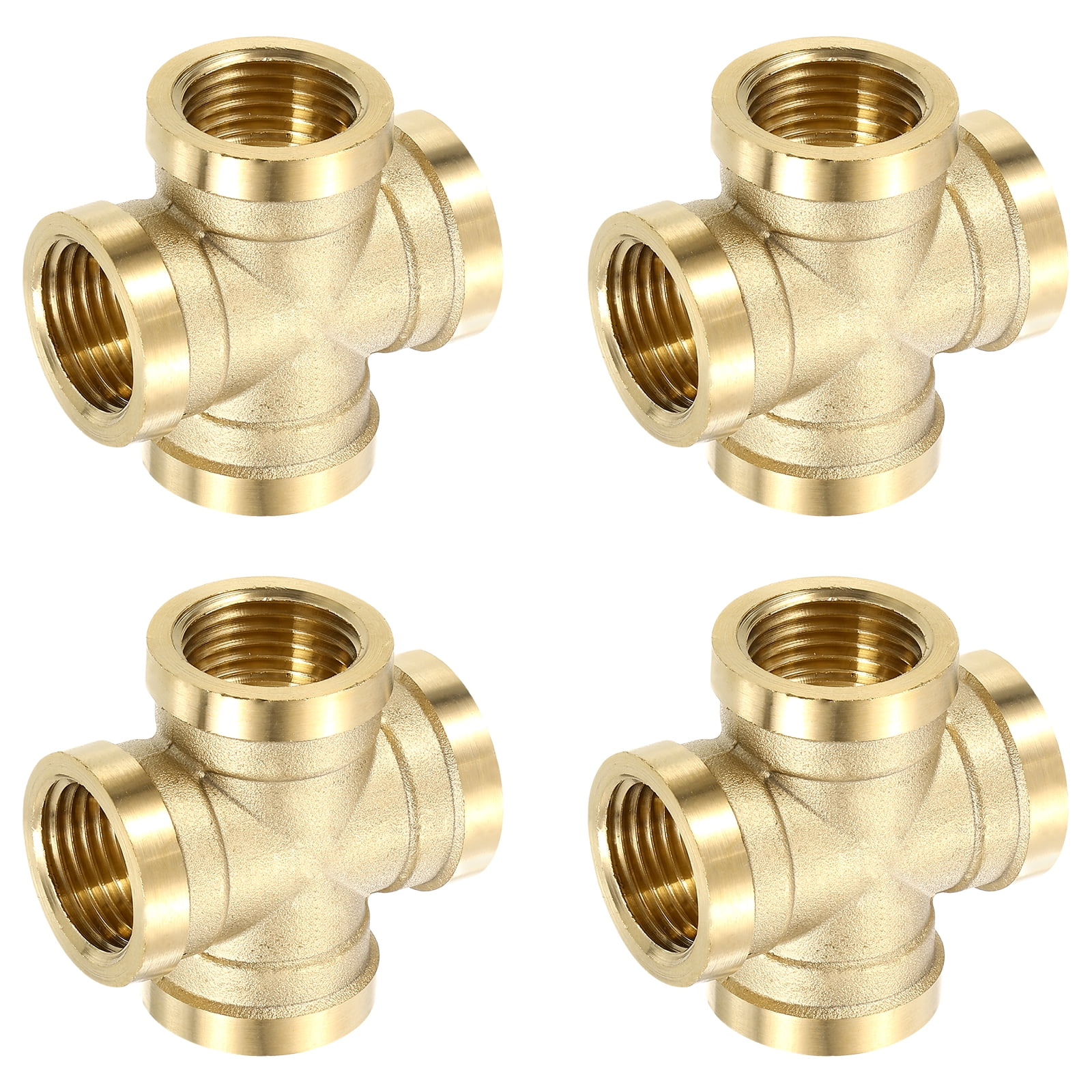 4Pack Brass Cross Pipe Fitting, 1/2" Female Barstock Cross Fitting Pipe ...