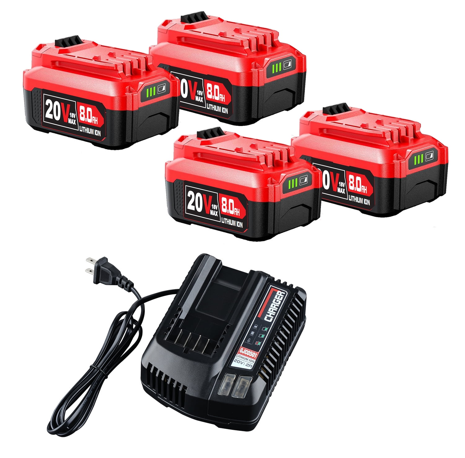 4Pack CMCB202 8.0Ah Battery and Charger Set for Craftsman 20V Battery ...