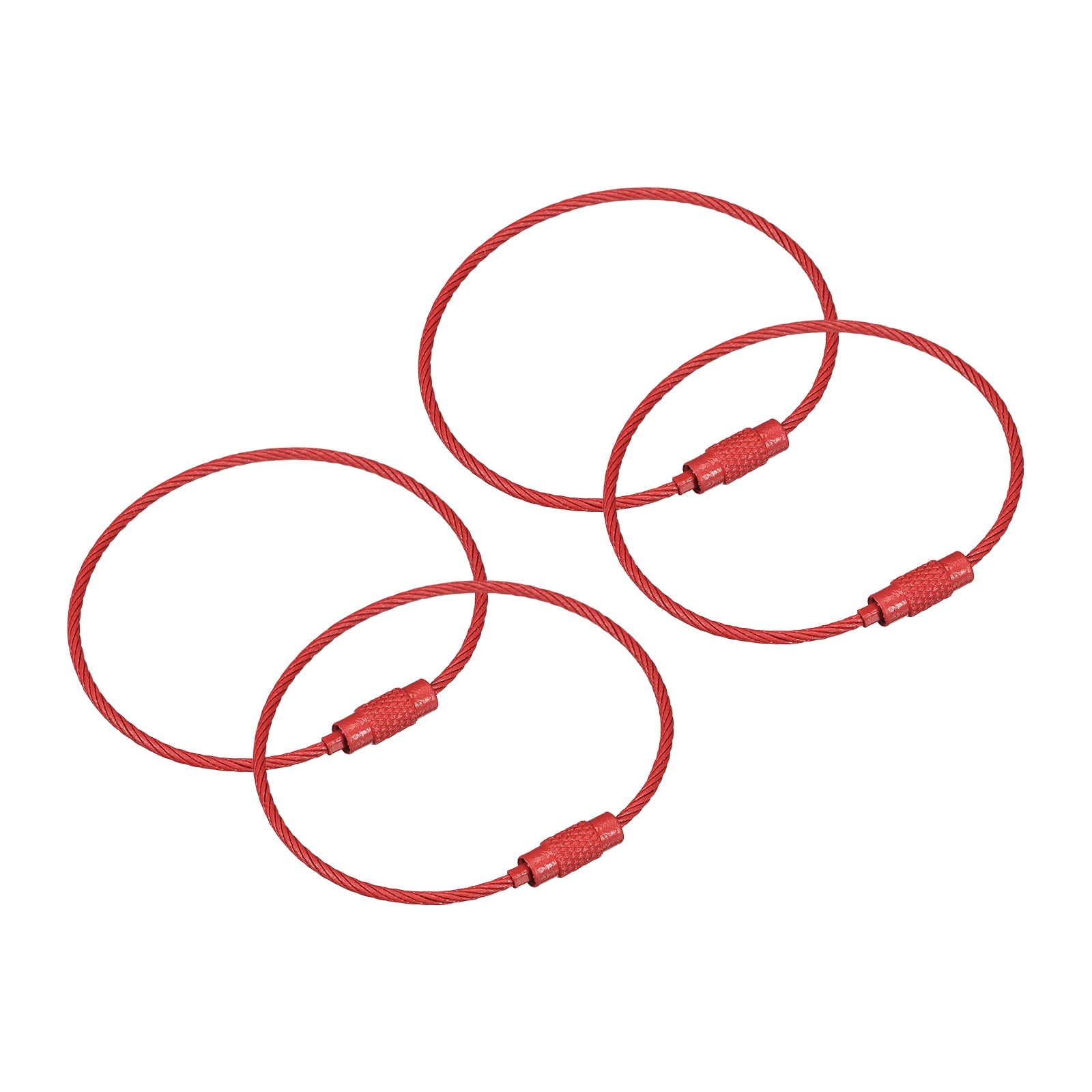4Pack Cable Key Rings, 6-inch(155mm) Wire Keychain Twist Loops, Red ...