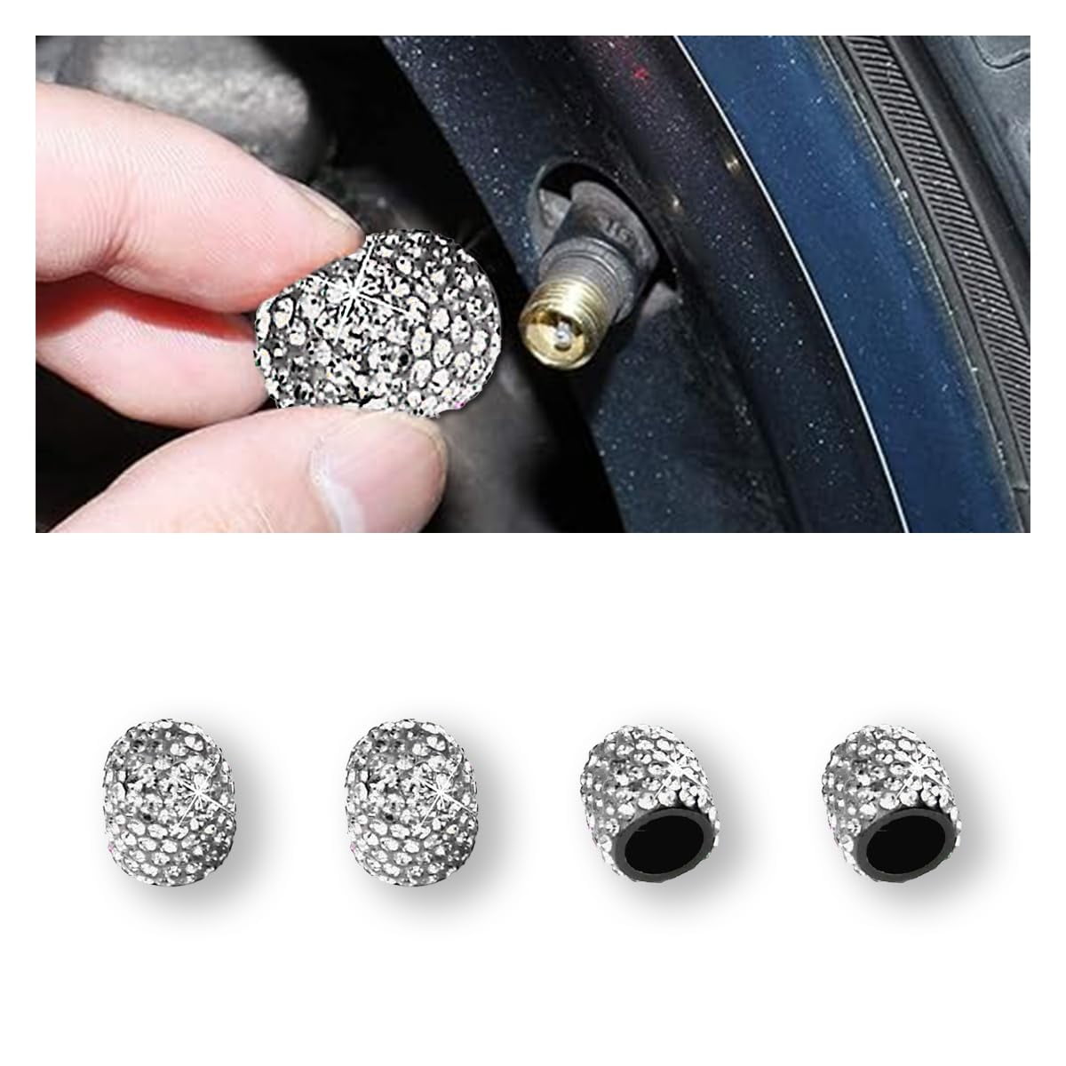 4Pack Car Crystal Rhinestone Tire Valve Caps, Handmade Car Tire Valve ...