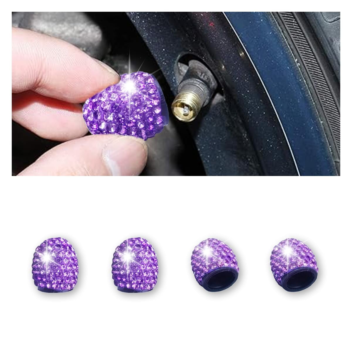 4Pack Car Crystal Rhinestone Tire Valve Caps, Handmade Car Tire Valve ...