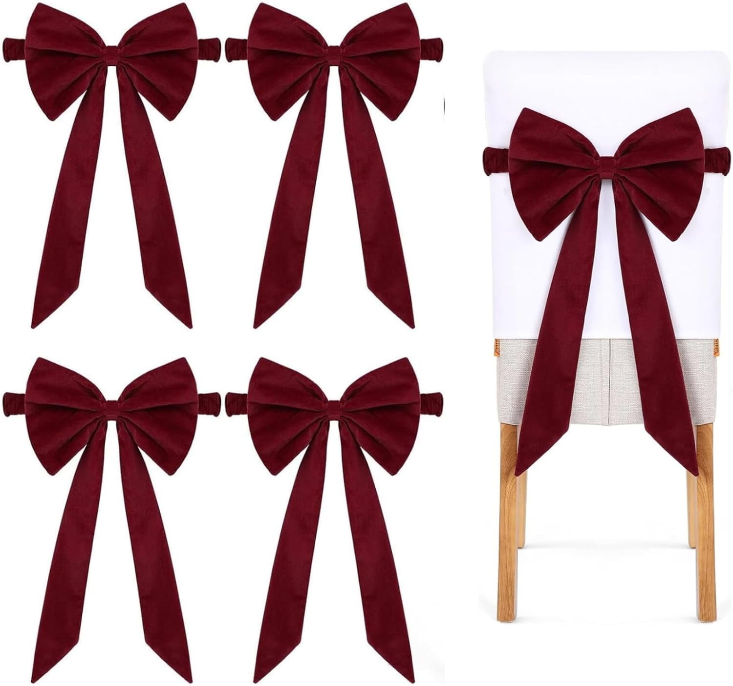 4Pack Christmas Burgundy Velvet Chair Sashes 12 x 6 Inch Sashes Chair ...