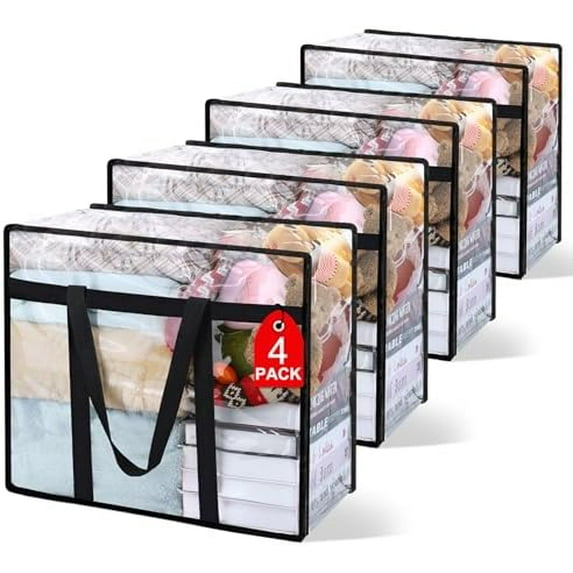 4Pack Clear Blanket Storage Bags, Vinyl Comforter Clothes Storage ...