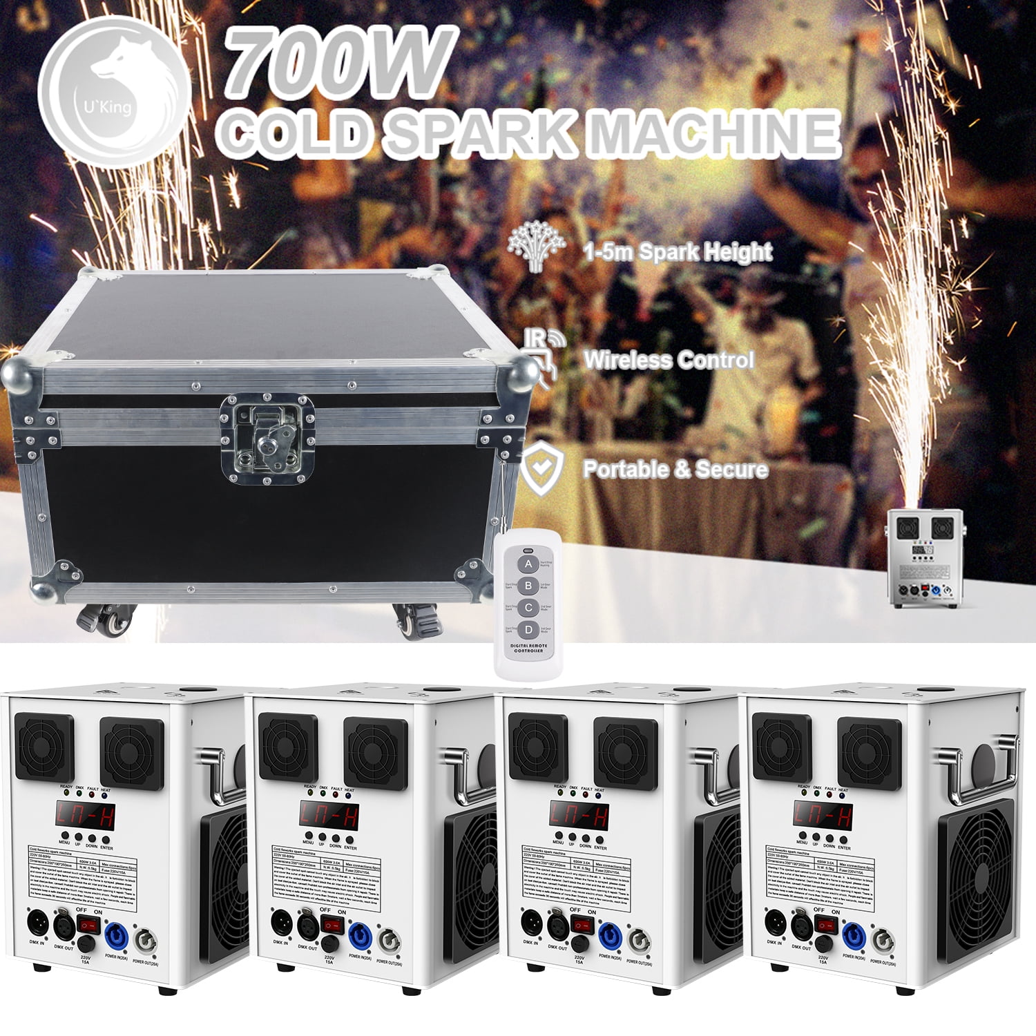 4Pack Cold Spark Firework Machine, DMX Stage Effect Machine with Flight ...