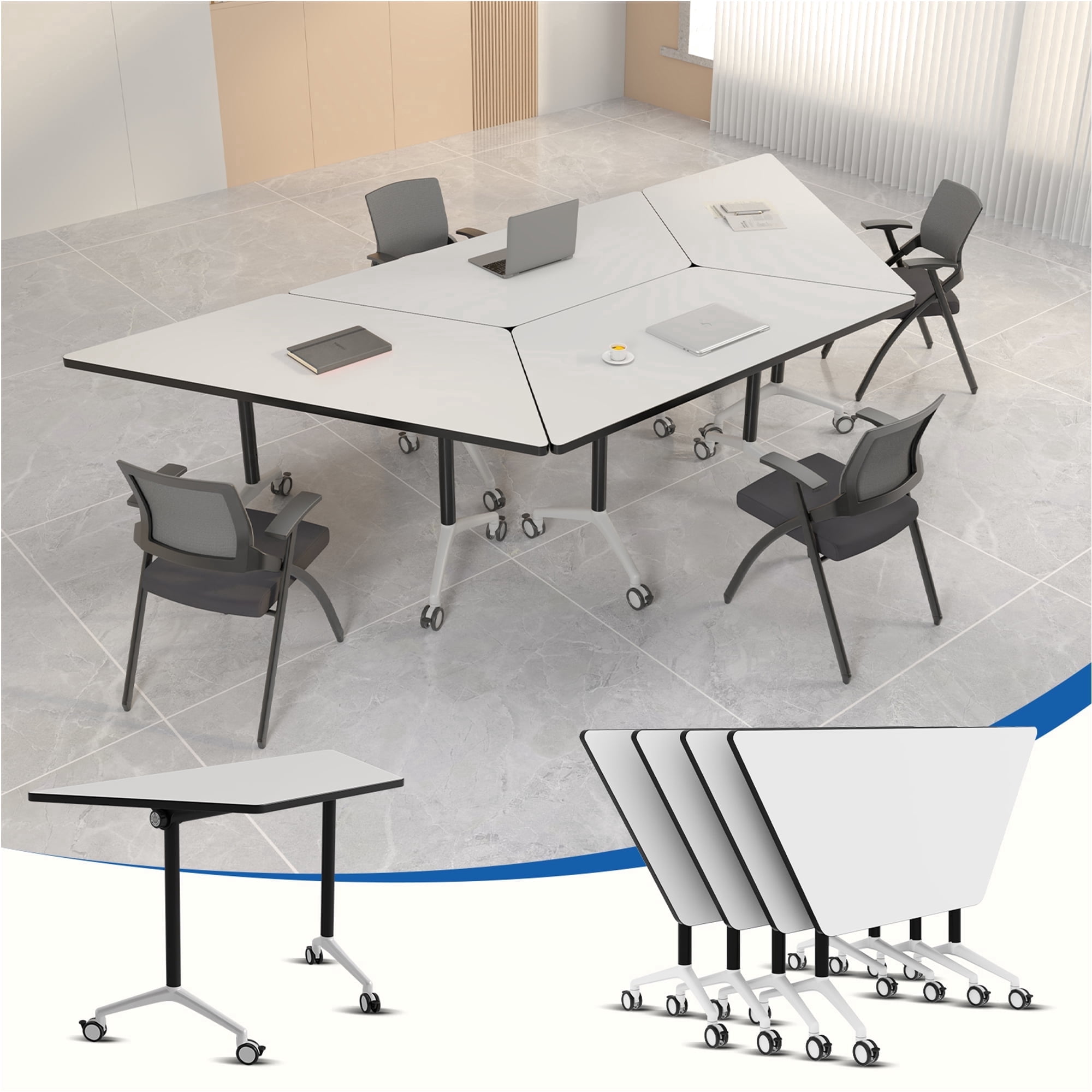 4Pack Conference Table,White 47.2in Folding Conference Table,Rolling ...