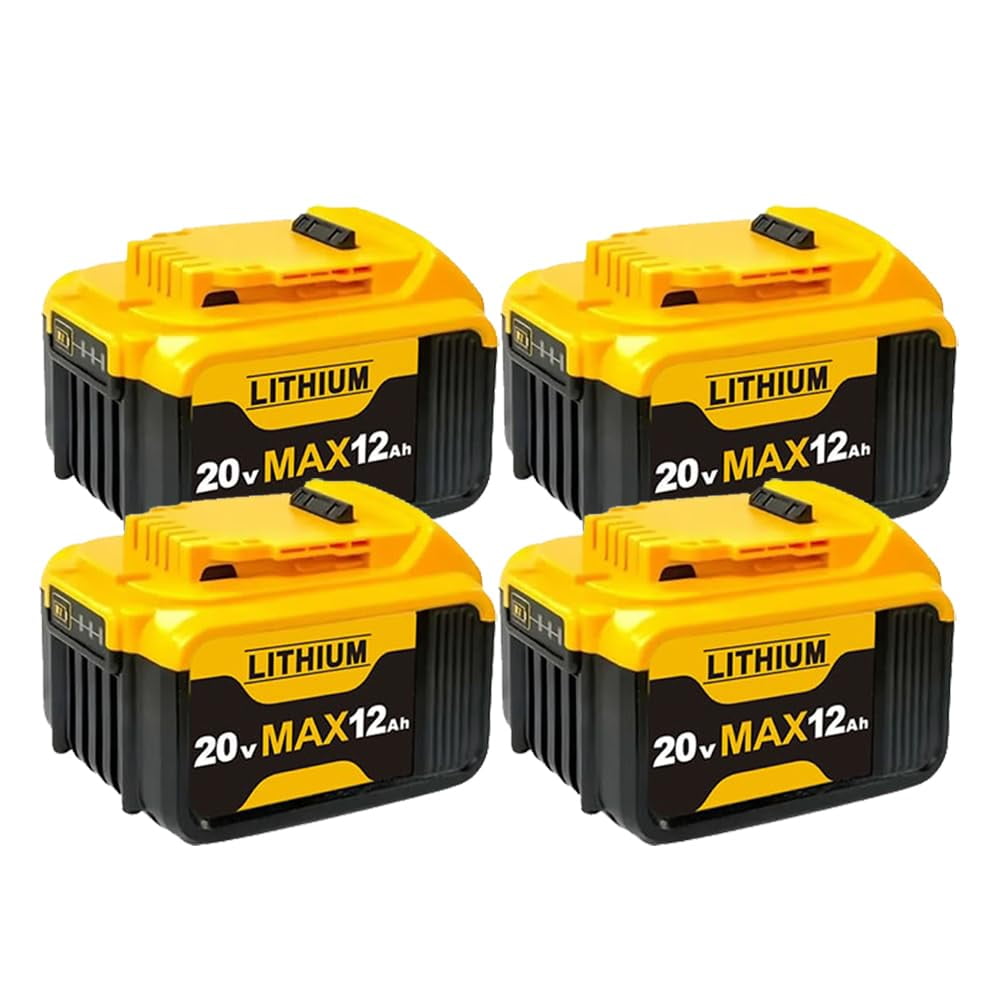 4Pack DCB200 20V 12Ah Battery Replacement for Dewalt 20V Max Battery, Compatible with 20 Volt ...