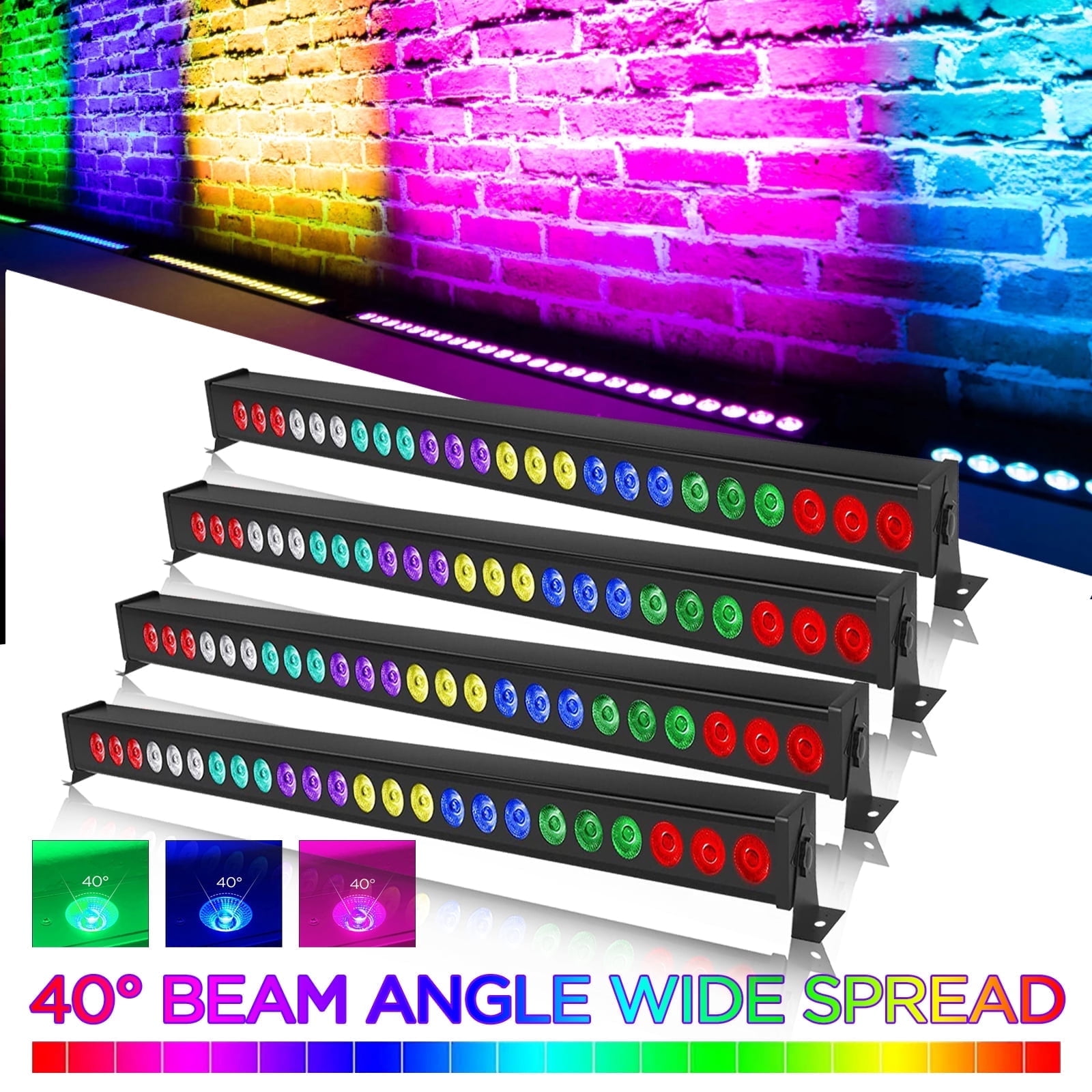 JAJALUYA 4-Pack Rectangular RGB 24 LED Wall Washer Light Bar with ...