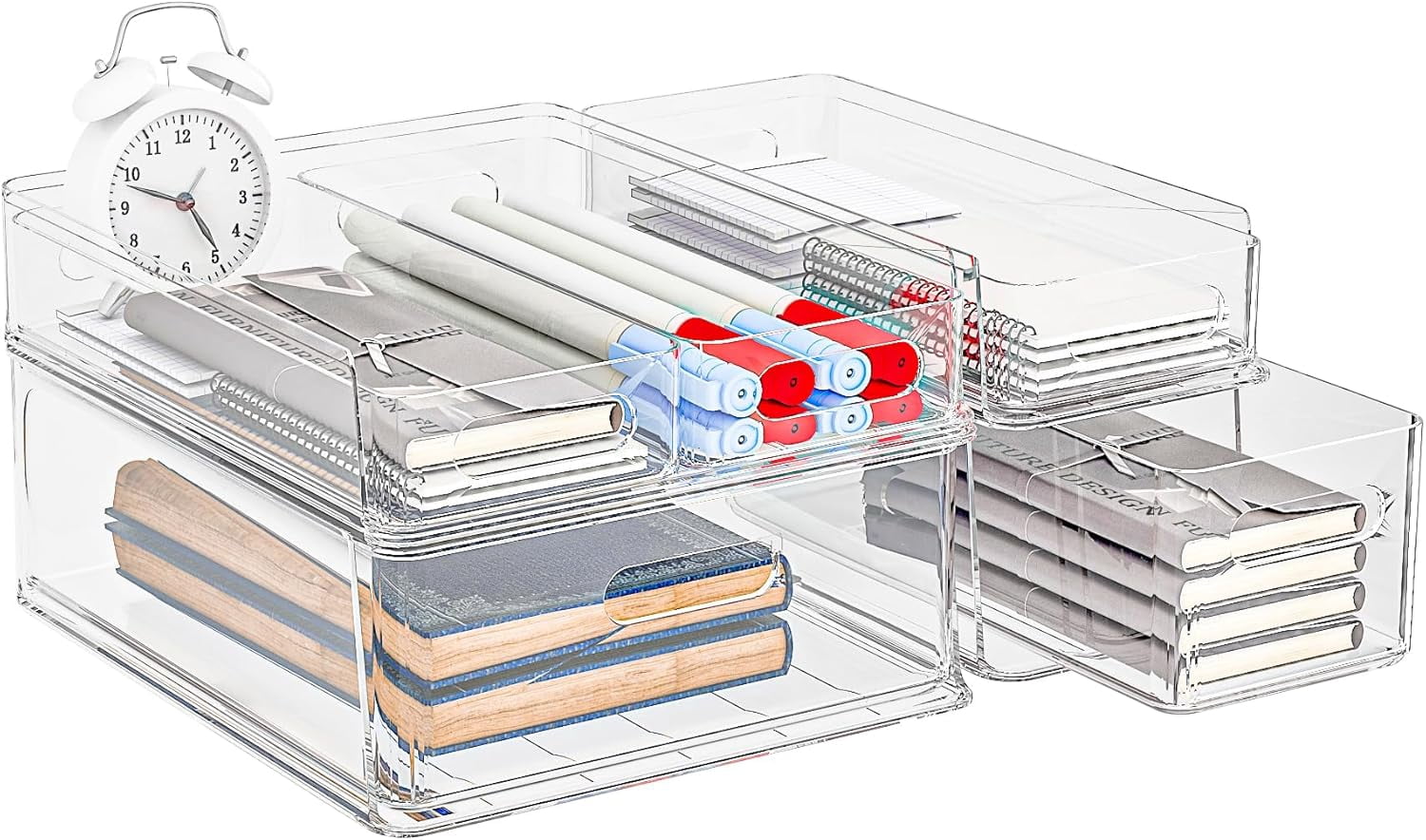 4Pack Desk Organizer with Drawers Stackable Paper Letter Tray for ...