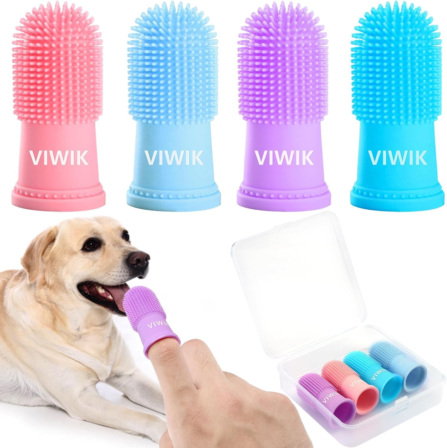 4Pack Dog Toothbrush Kit - Cat Finger Toothbrush for Small to Large ...