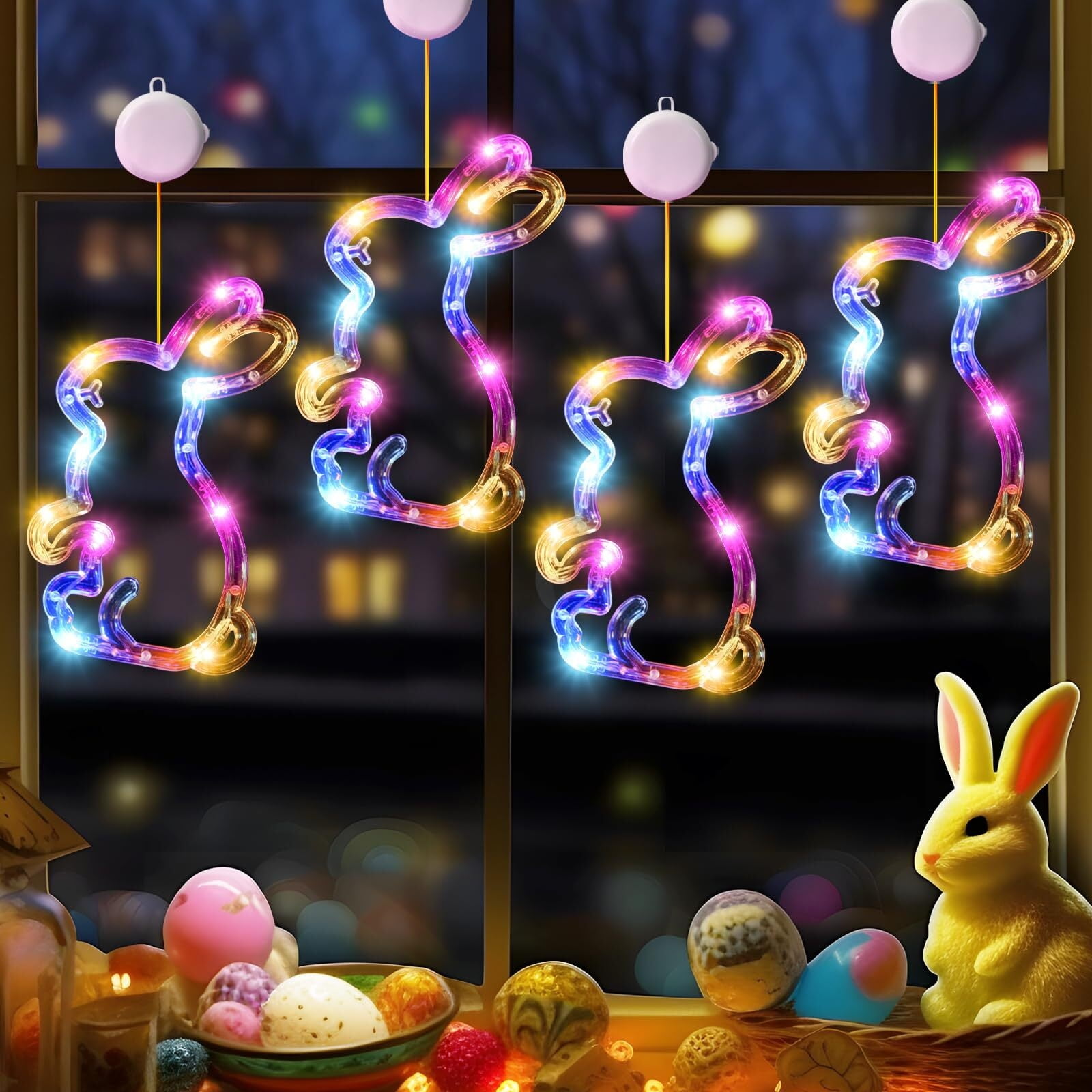 4Pack Easter Window Lights Decorations with Timer, Battery Powered ...