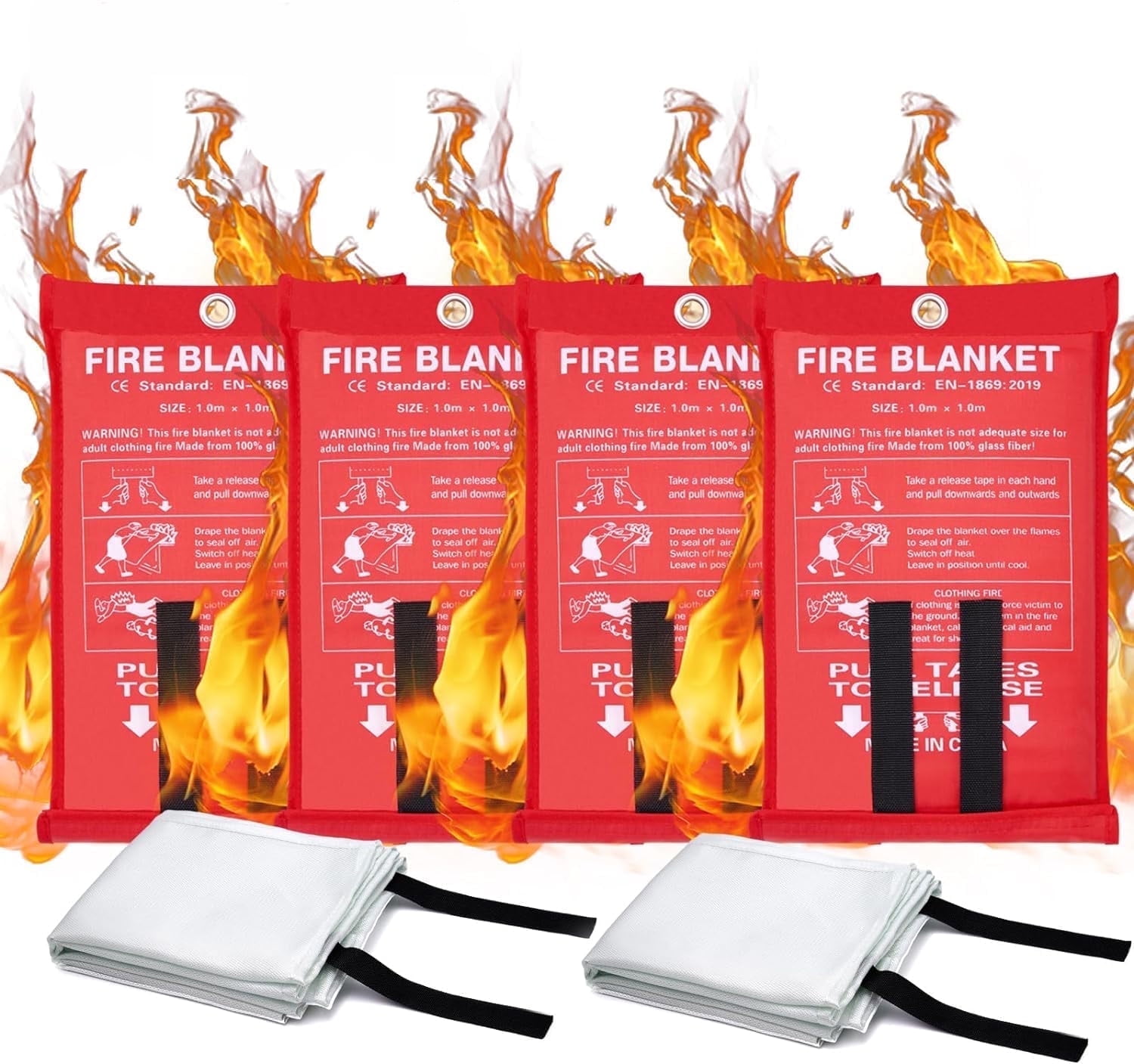 4-Pack Fire Blanket 39x39 in, Flame Retardant for Kitchen, Home, Car ...