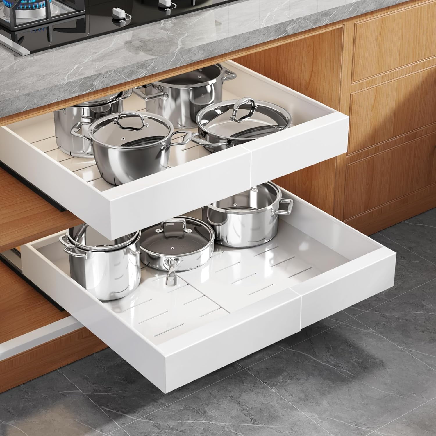 4Pack Expandable Pull Out Cabinet Organizer 21"Deep with Raising Pad ...