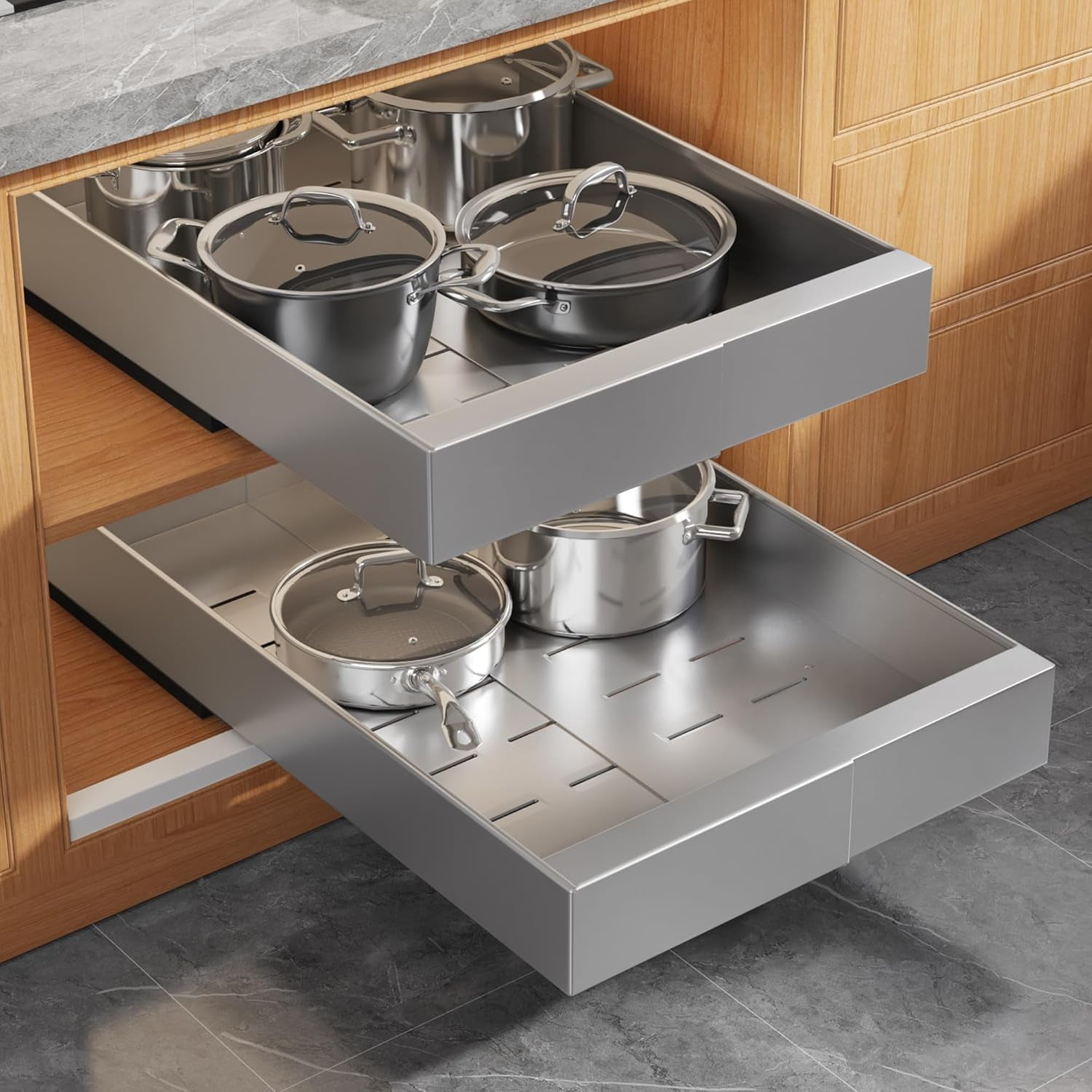 4Pack Expandable Pull Out Cabinet Organizer 21"Deep with Raising Pad ...