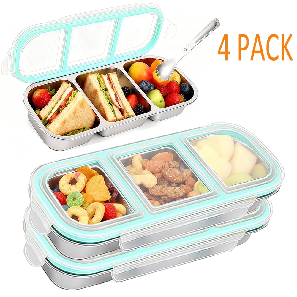 4Pack Food Storage Containers with Airtight Lid, Stainless Steel Snack ...