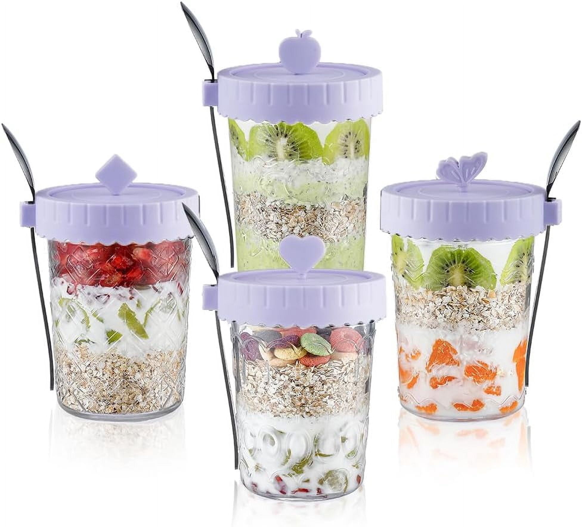 4Pack Glass Food Jars with Lids and Spoons, 20 oz Overnight Oat Jars ...