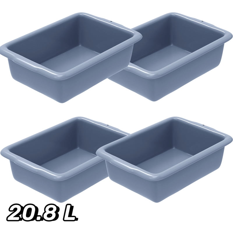 4Pack Gray Plastic Storage Bus Tubs, 21" x 15" x 6", 5.5 Gallon, for ...