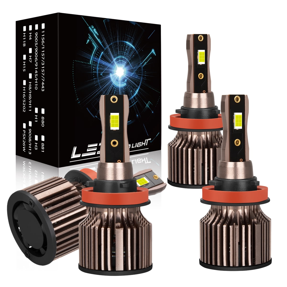 4Pack H11+H11 LED Headlight Kit High Low Beam Bulbs Super Bright 6000K ...