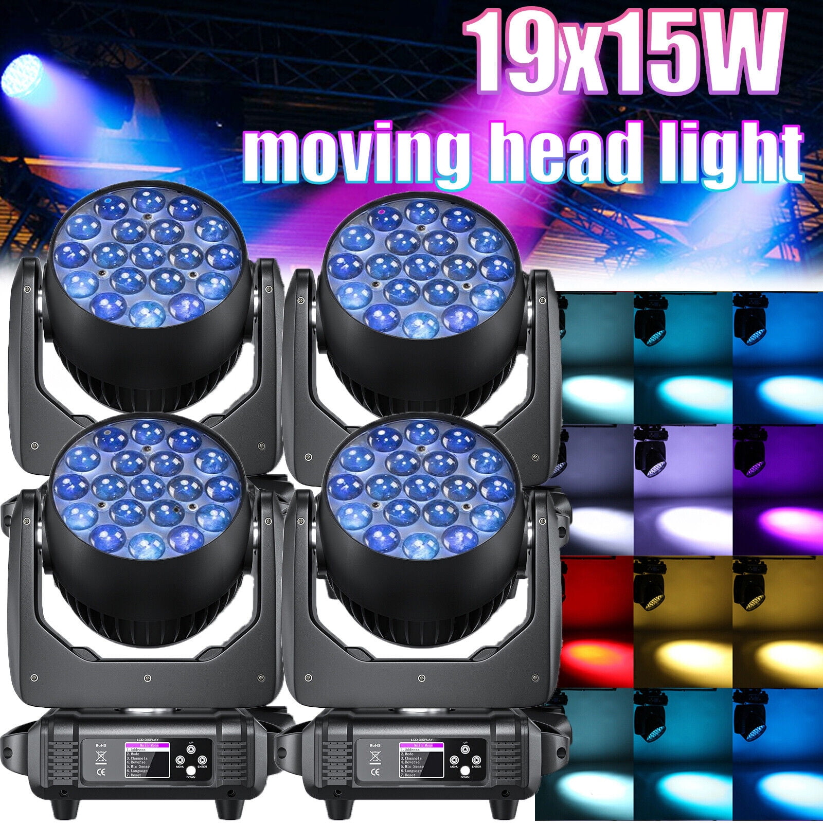 4Pack LED RGBW 4in1 Moving Head Light, Sound Activated for DJ Disco ...