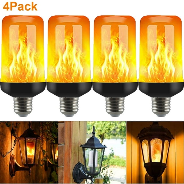 4Pack LED Flame Effect Fire Light Bulb E26 for Outdoor Night, Halloween ...