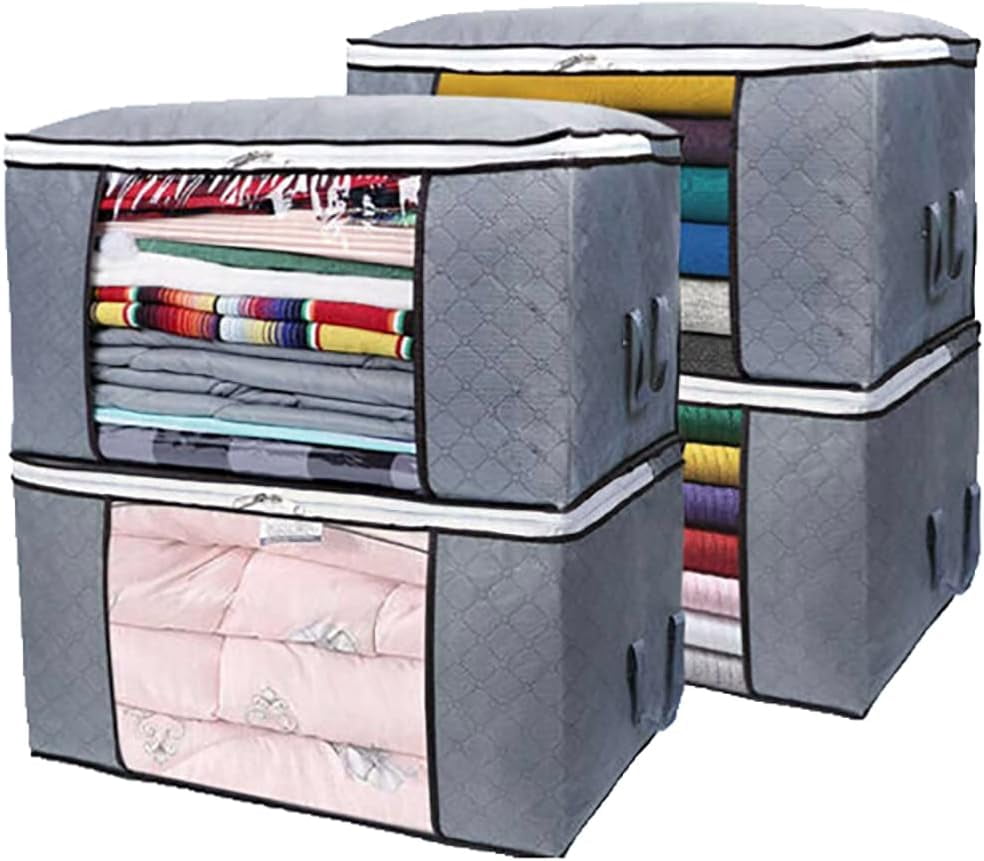 4Pack Large Capacity Clothes Storage Bag, Foldable with Sturdy Zipper ...