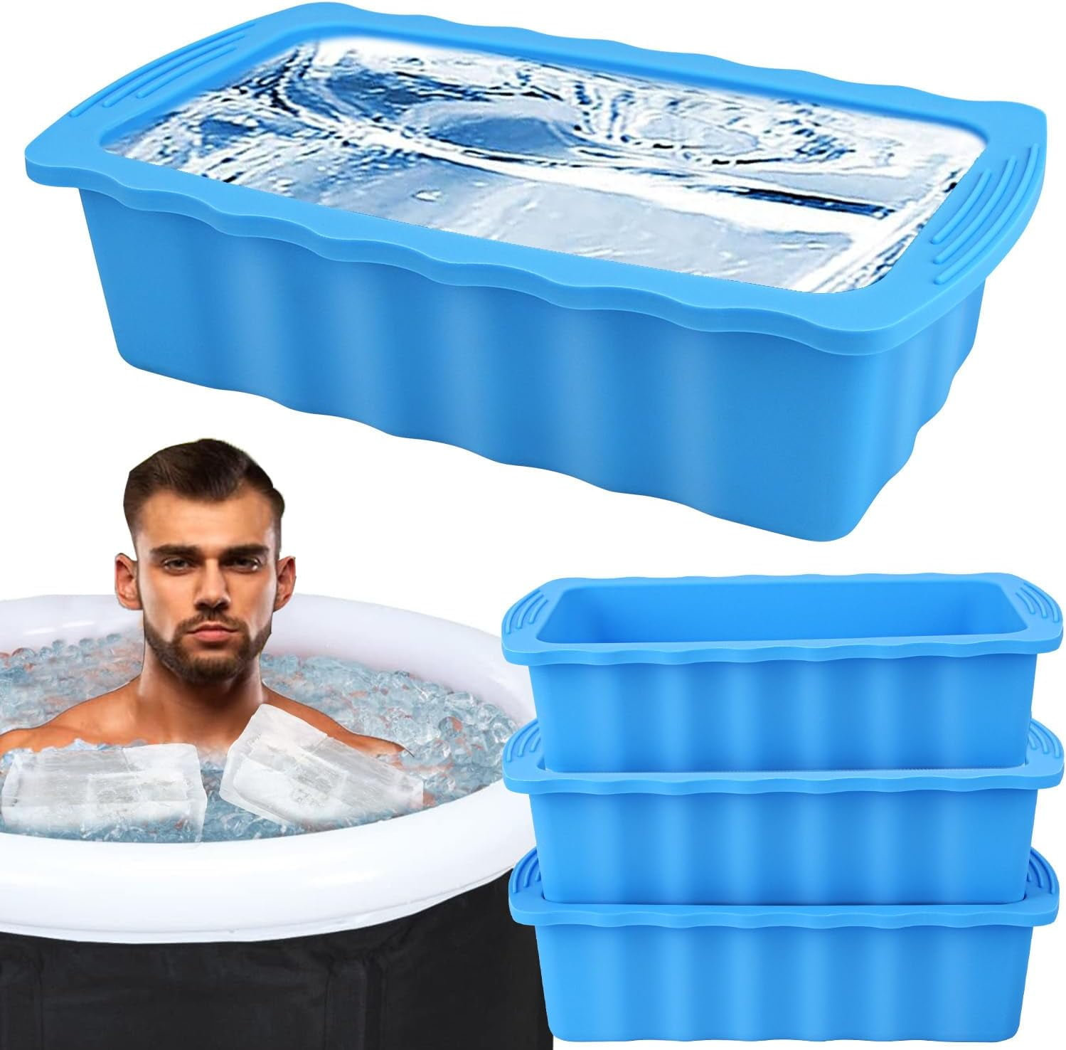 4Pack Large Ice Block Molds-12LB Thick Large Silicone Ice Cube Molds ...