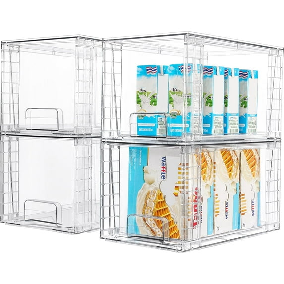 4Pack Large Stackable Kitchen Pantry Storage Drawers, Clear Organizer ...
