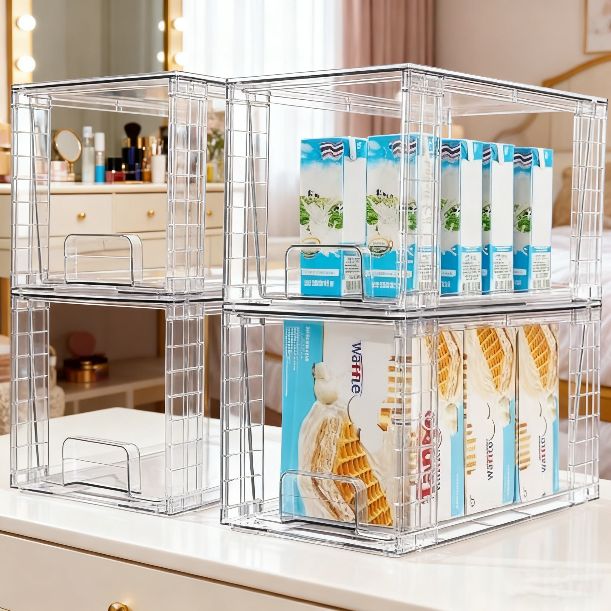 4Pack Large Stackable Kitchen Pantry Storage Drawers, Clear Organizer ...