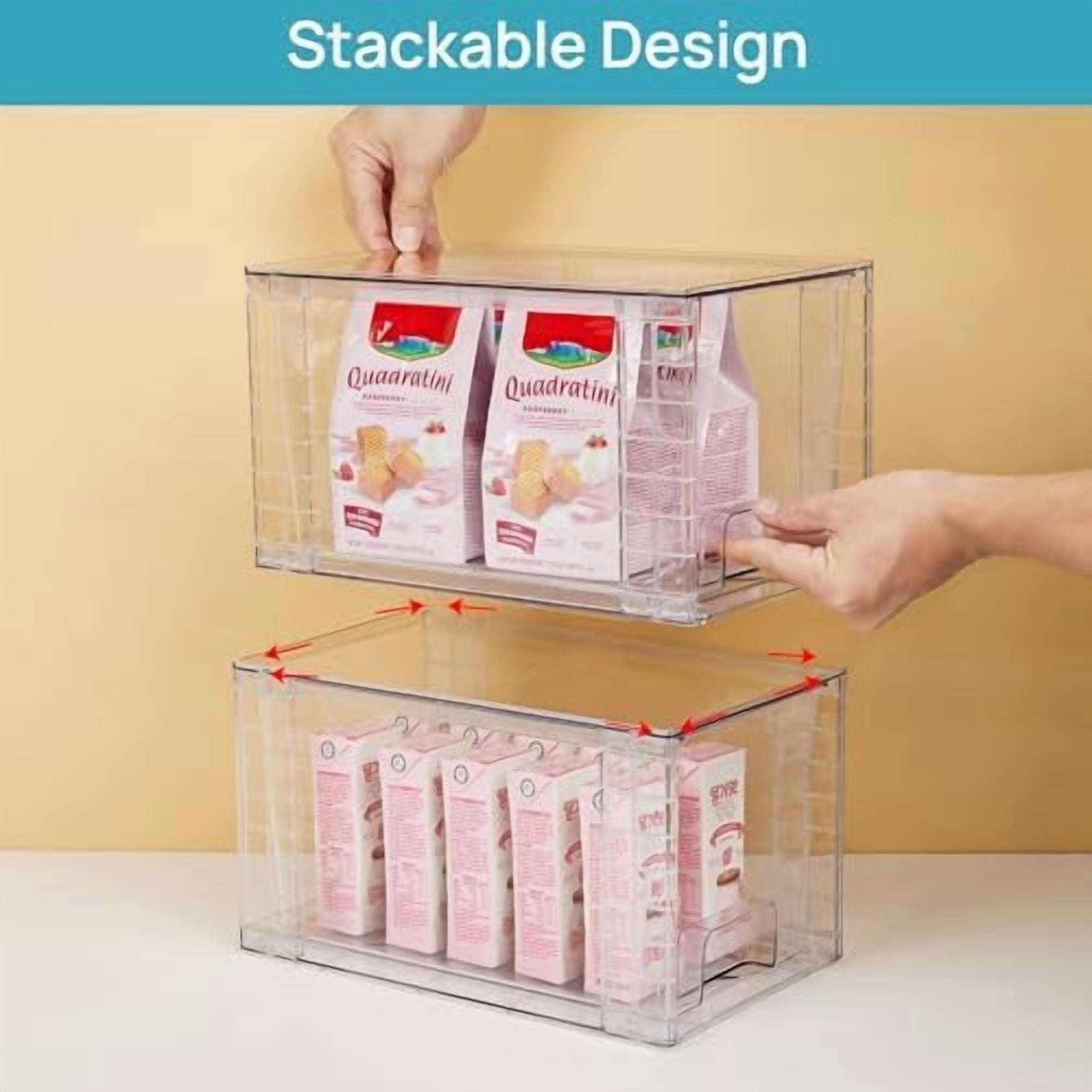 4Pack Large Stackable Kitchen Pantry Storage Drawers, Clear Organizer ...