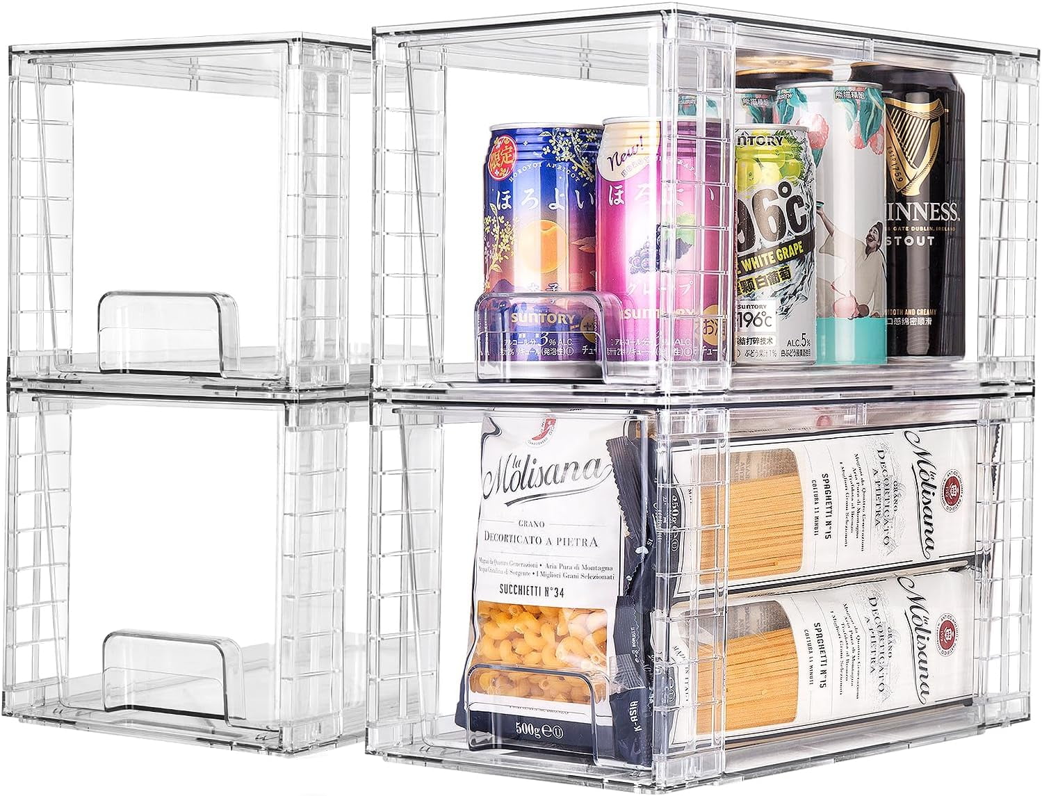 4Pack Large Stackable Kitchen Storage Drawers, Clear Foods Organizer ...