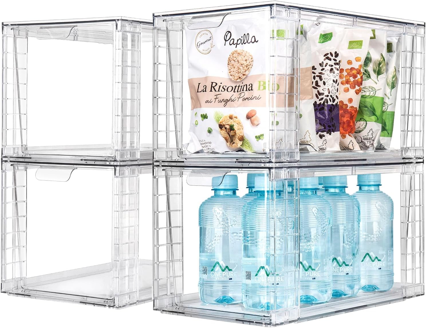 4Pack Large Stackable Kitchen Storage Drawers, Clear Foods Organizer ...