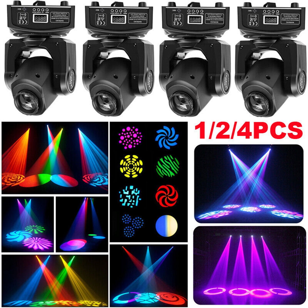 4Pack Moving Head LED DJ Party Light, RGBW 8 Pattern Shake Disco Light ...