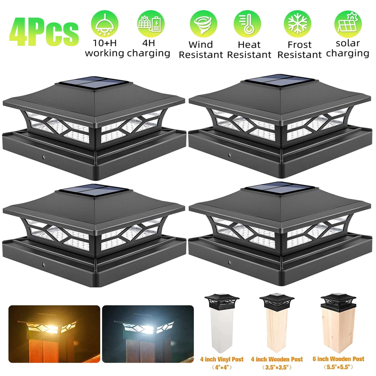 4Pack New Outdoor Flame Light Solar Post Deck Fence Cap 4x4/6x6 High ...