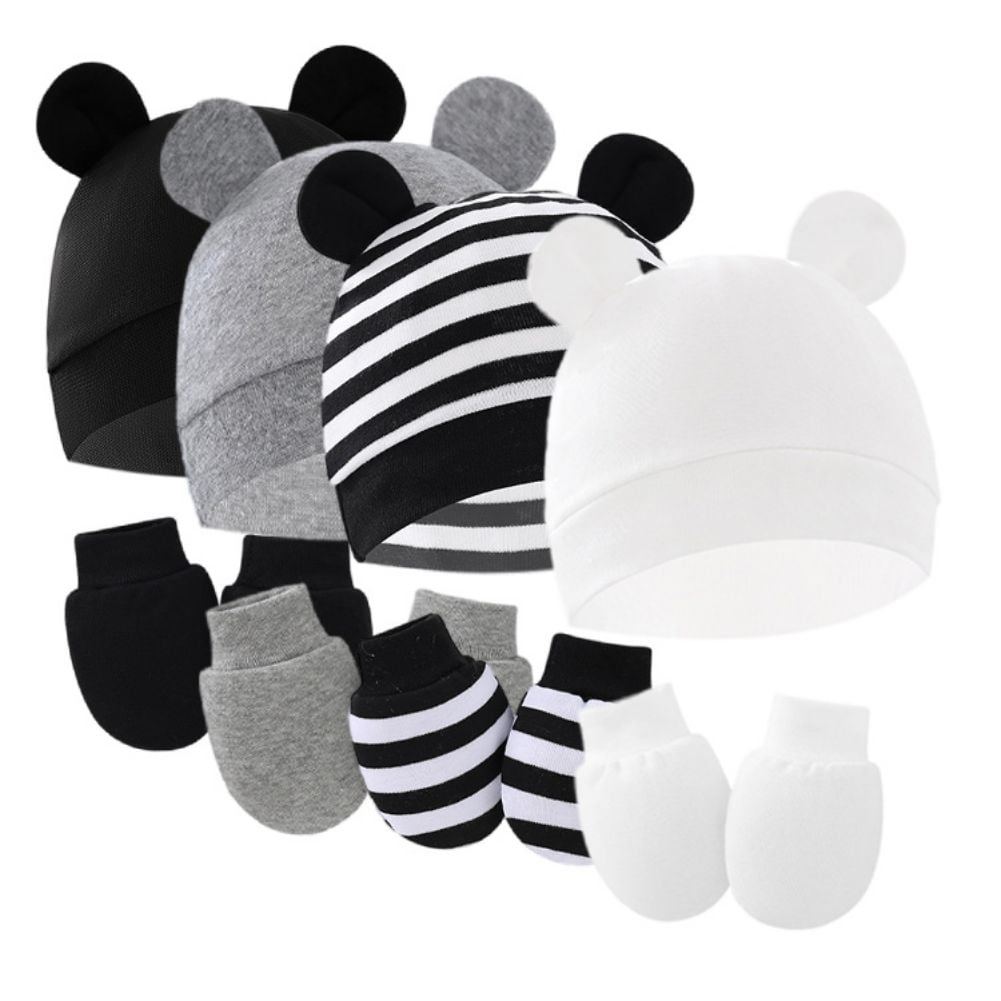 4 Pack Newborn Baby Hats Mittens Set for Boys Girls Hospital Hat Beanie ...