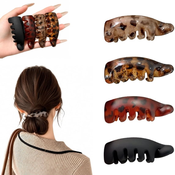 4Pack Non-slip Banana Hair Clip, Leopard Print Matte Mini Banana Clip ...