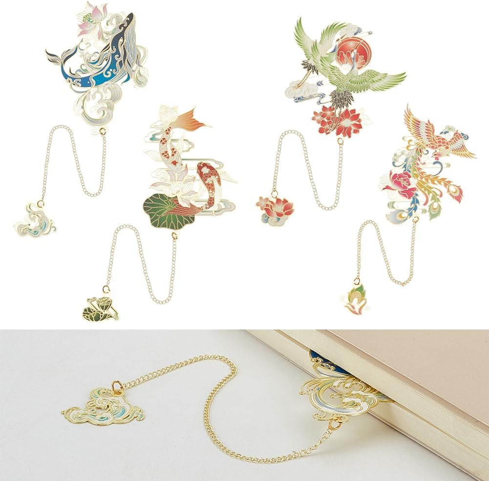 4Pack Phoenix Metal Bookmarks with Chain Mythical Animals Brass ...