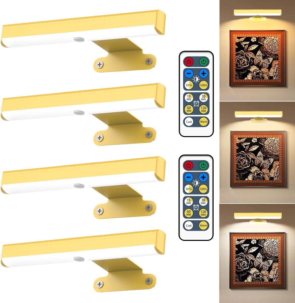 4Pack Picture Light with Remote, Operated Wall Sconces for Wall Decor,3 ...