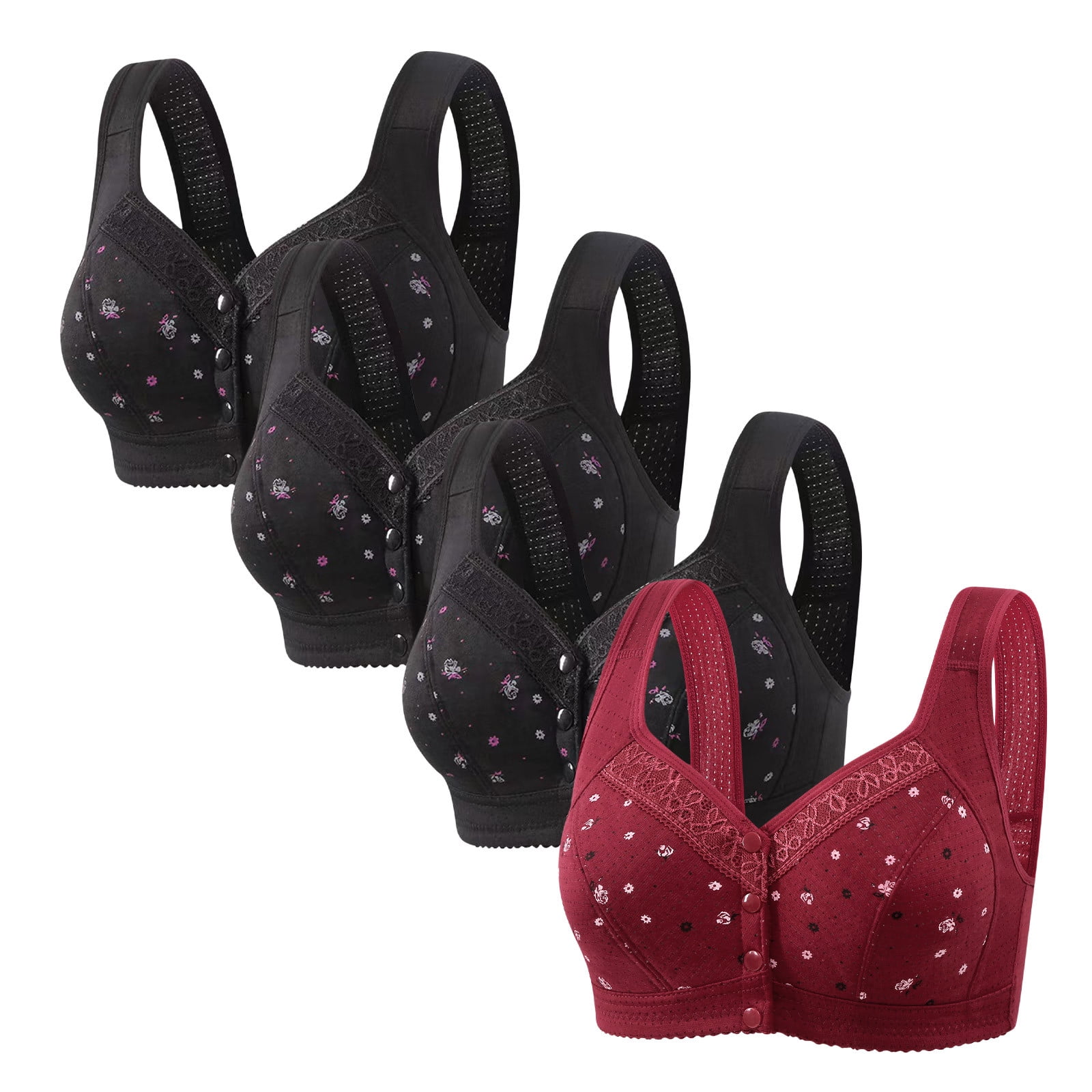 4Pack Plus Size Everyday Sleep Bras for Women Soft Cup Wireless Front ...
