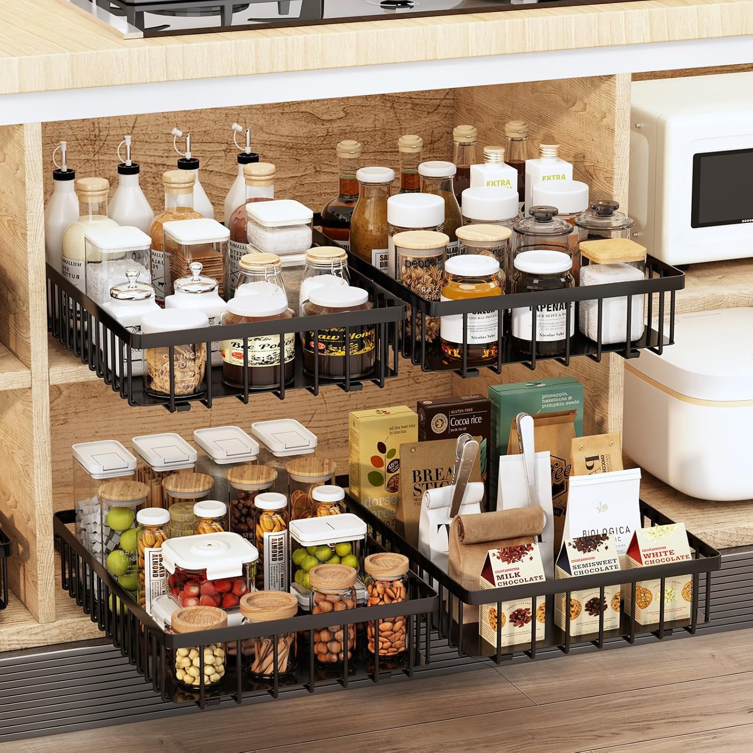 4Pack Pull out Cabinet Organizer,No Drill Pull out Drawers for Cabinets ...