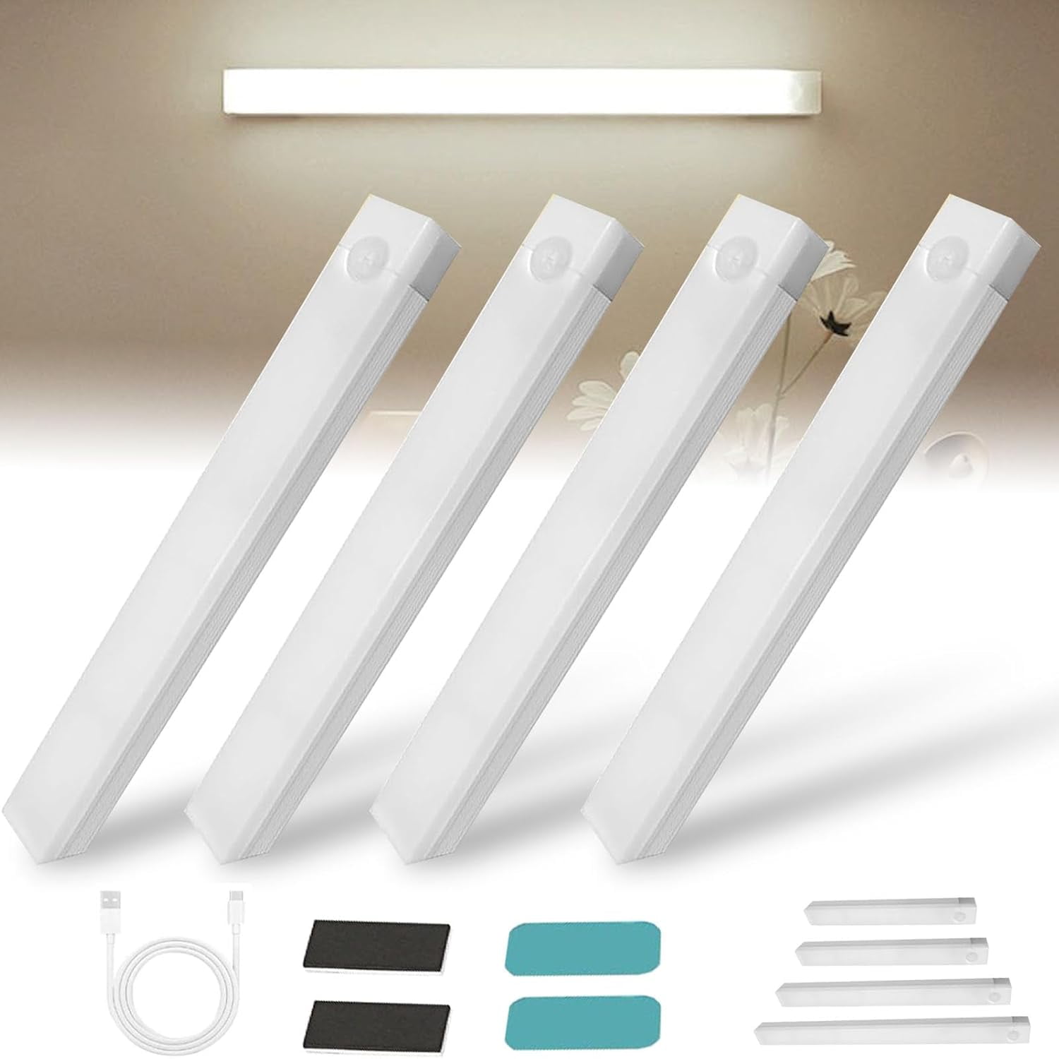 4Pack Punch-Free Smart Sensor Magnetic Rechargeable Led Lights ...