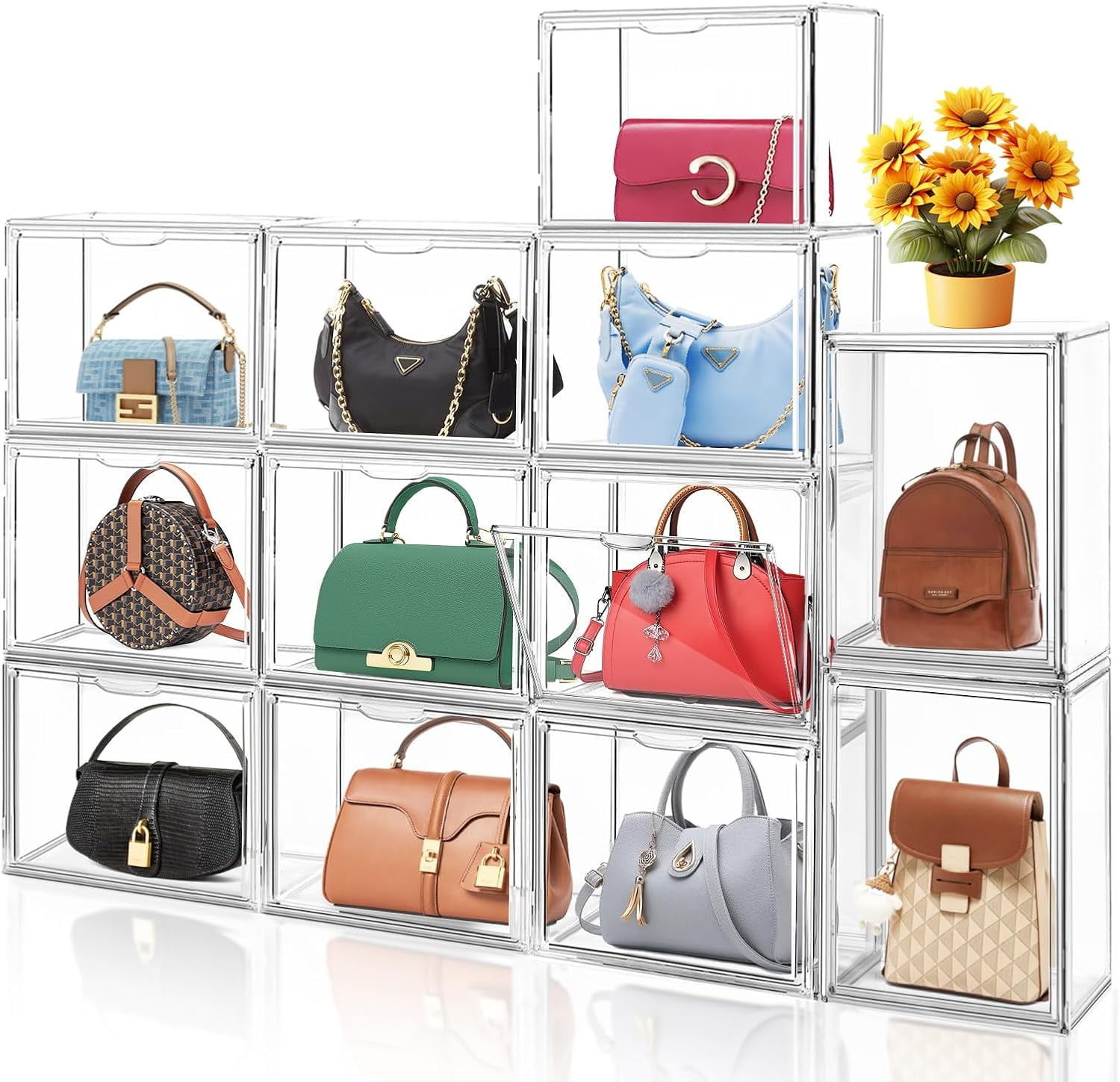 4Pack Purse Organizer for Closet Clear Acrylic Display Case for Handbag ...