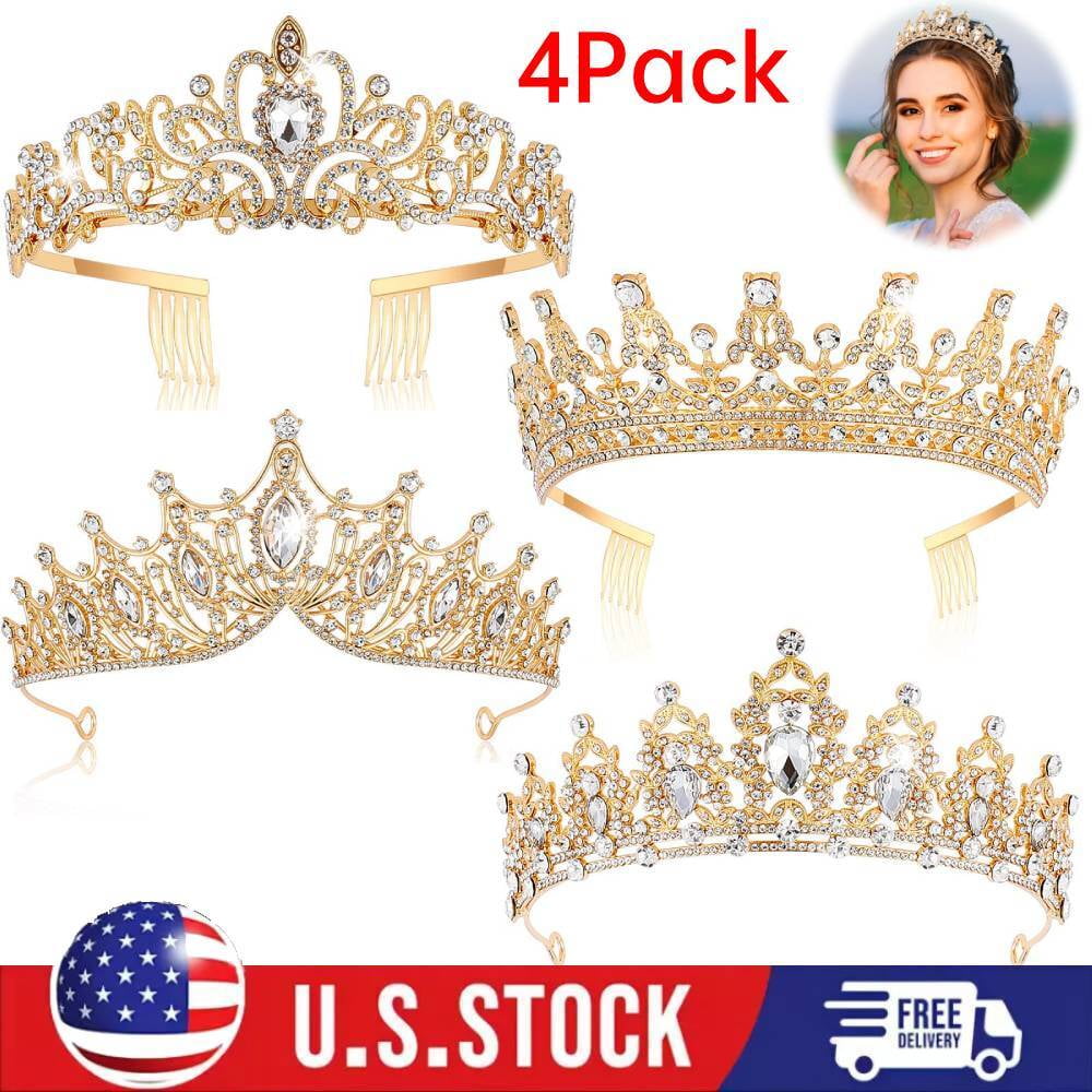 4Pack Queen Crowns Women Pageant Crown with Combs Princess Rhinestones ...