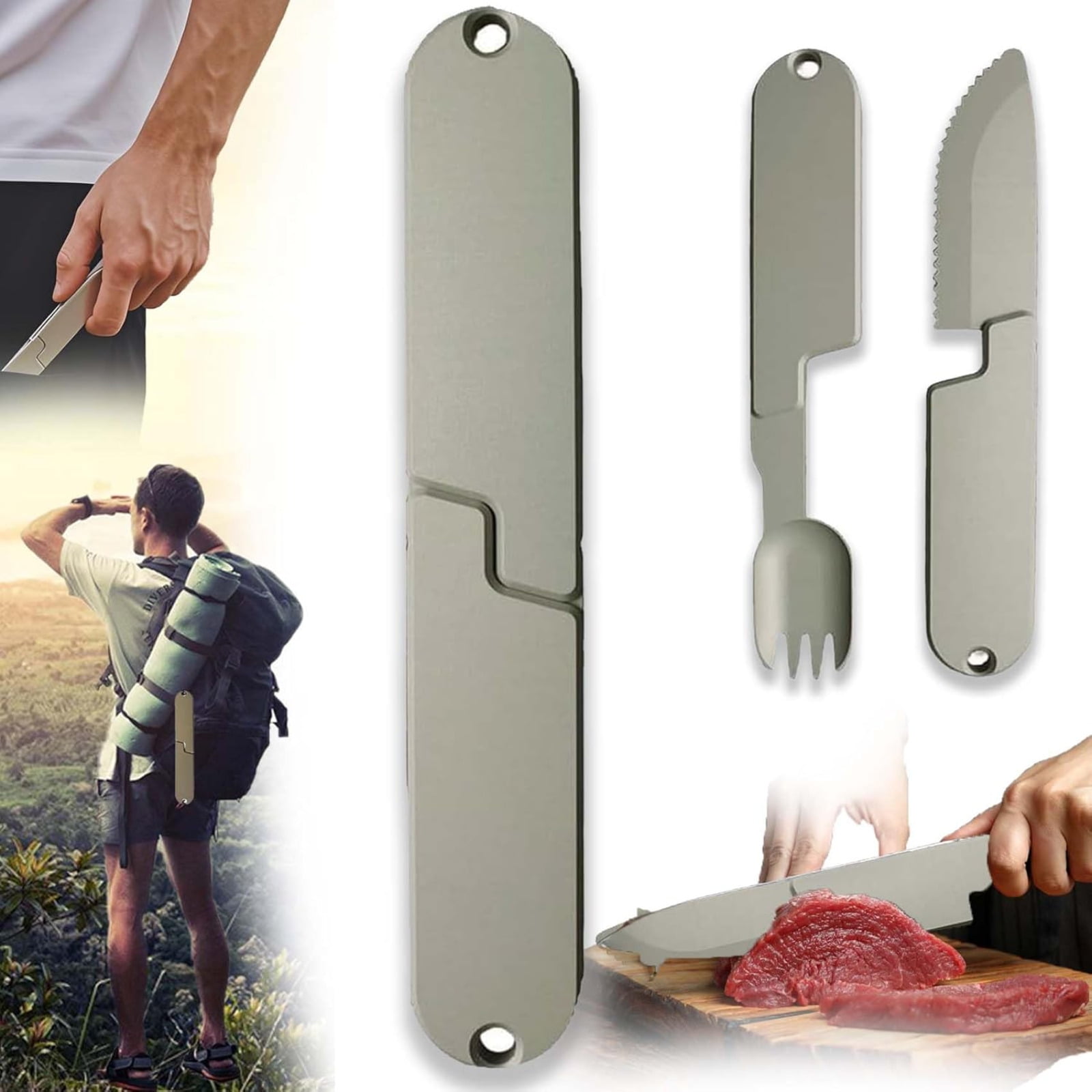 4Pack Respectivem 2 in 1 Camping Eating Utensils Set, Portable Magnetic ...
